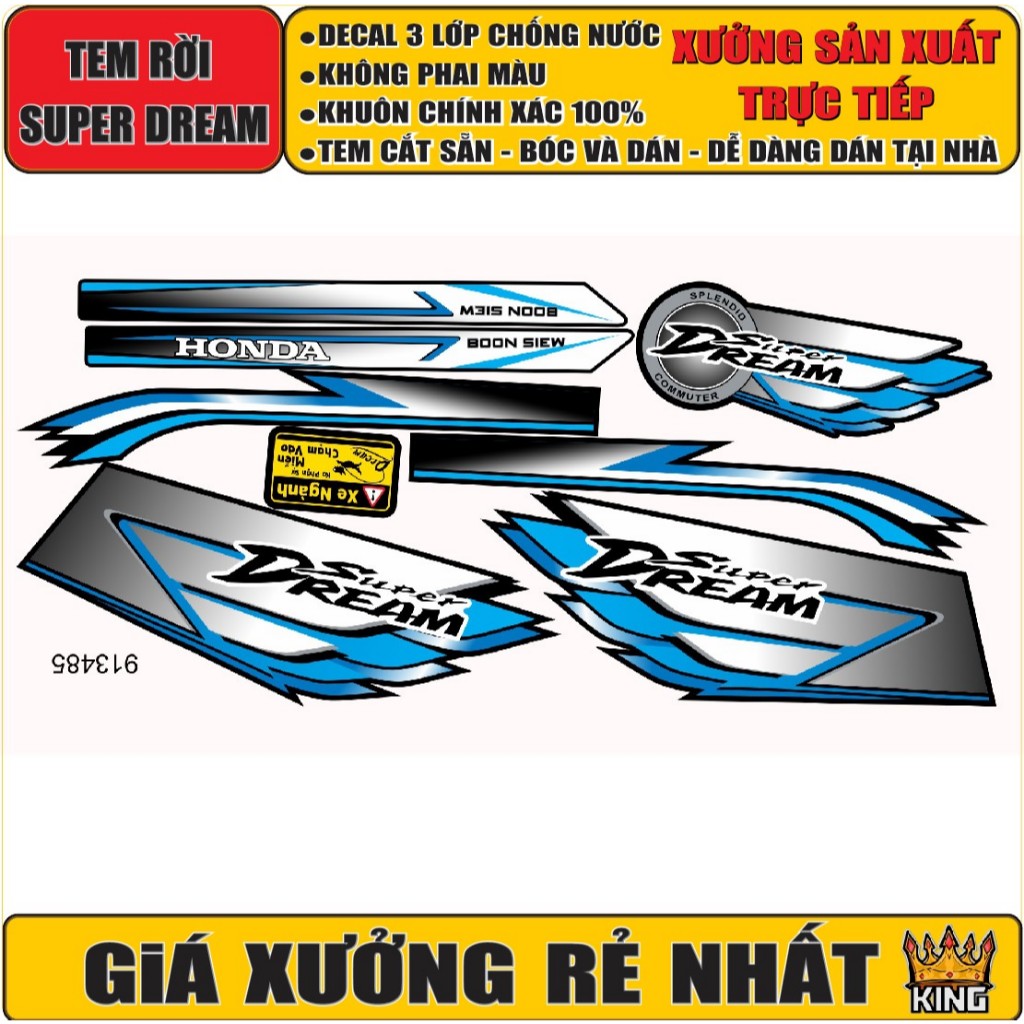 Tem SUPER DREAM V1 PVC 3 Lớp CHỐNG BAY MÀU Giá 1 Bộ Nhiều Màu Sắc ...
