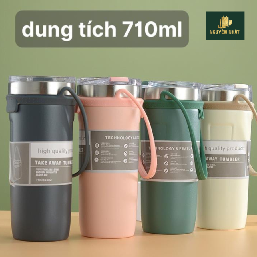 Ly Giữ Nhiệt 710ml Inox 304, Có Ống Hút, Bình Nước Quai Cầm, Dung Tích Lớn, Du Lịch Tiện Lợi ...