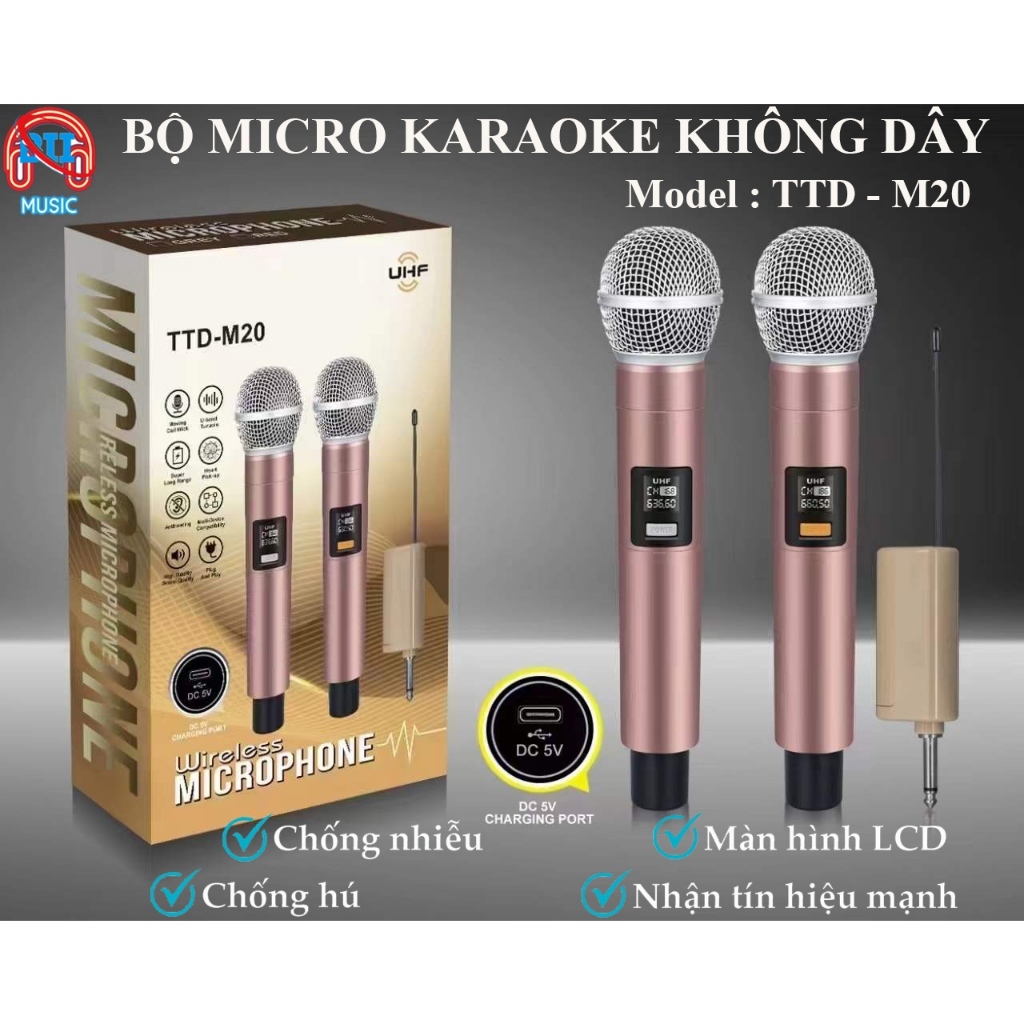 Mic hát karaoke, Micro không dây TTD - M12 cao cấp, chống hú, chống ...