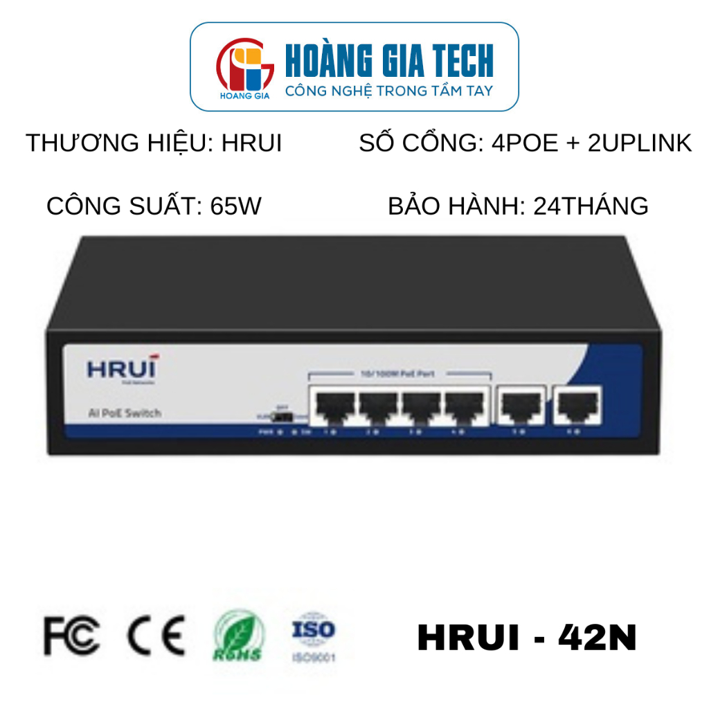 Switch POE Hrui 4 Port Hrui HR902-AF-42N Chính hãng dùng cho camera ...