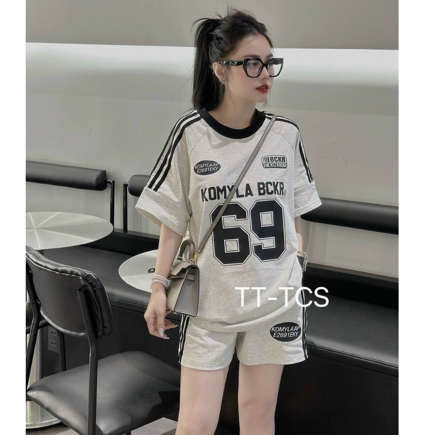 Bộ quần đùi áo thun chất su unisex nữ tay lỡ form rộng cổt tròn in ( BCKR 69) THUUNISEX M1024 ...