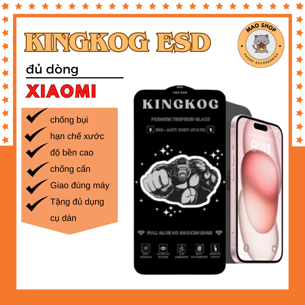 Cường lực KINGKONG Xiaomi Redmi Note 13 12 11 11s 10 10s 9 9s 8 Pro K50 K40 K30 K20 9A 9C 9T 10C ...