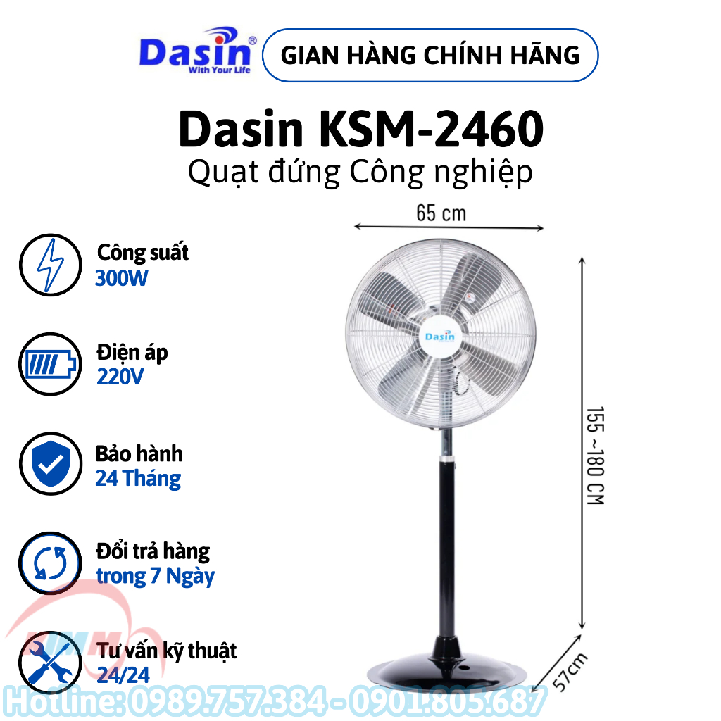 Quạt đứng công nghiệp Dasin KSM-2460 | Motor lõi đồng - Cánh nhôm ...