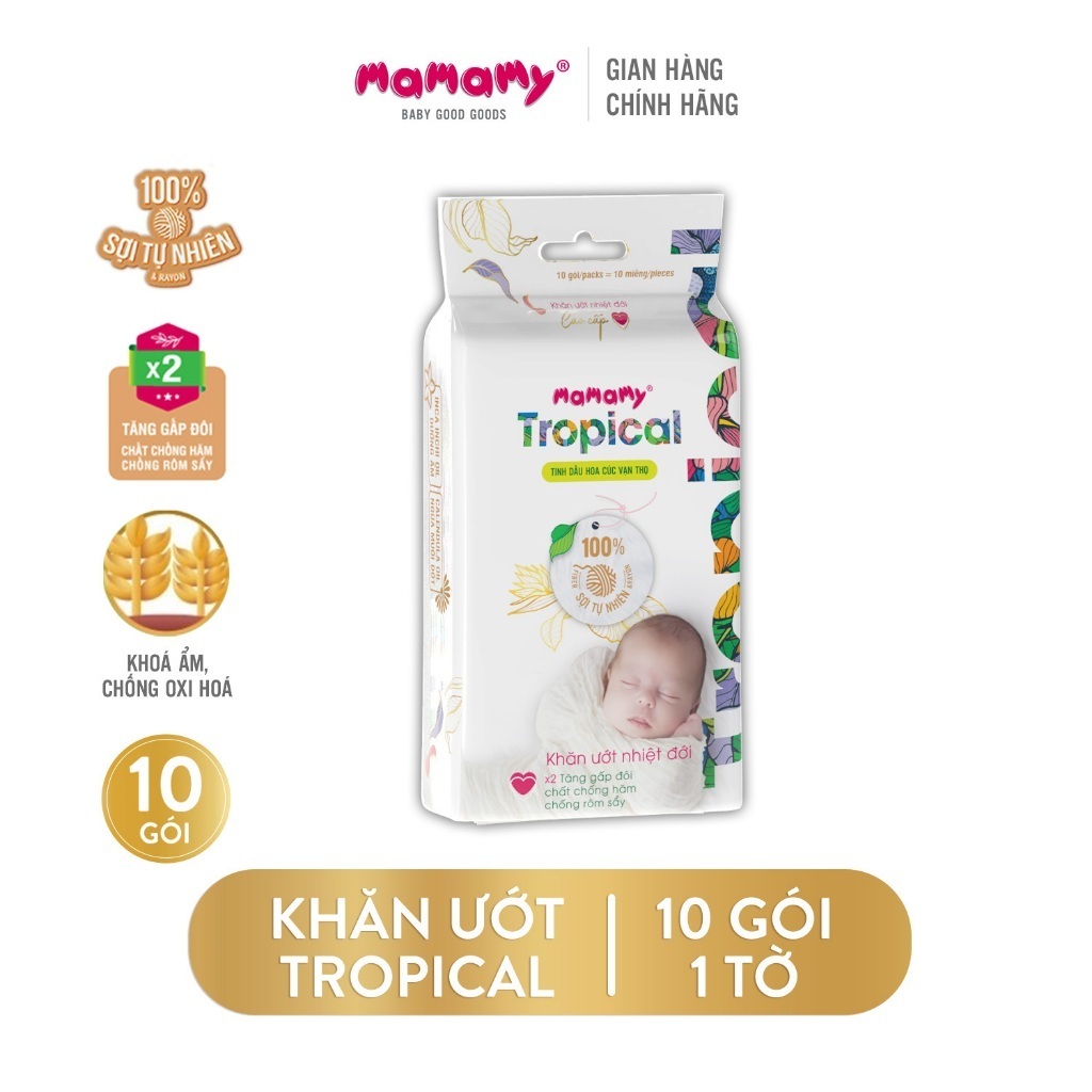 Lốc 10 gói khăn ướt Mamamy Tropical mini 1 tờ/gói | Shopee Việt Nam