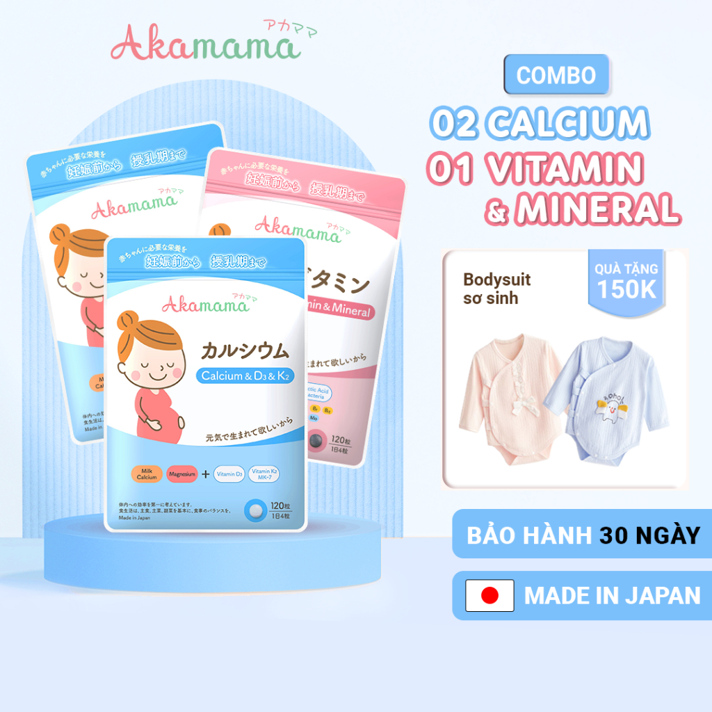 [QUÀ 150K] COMBO 2 CANXI + 1 SẮT & VITAMIN cho bà bầu Akamama, Nhật Bản ...