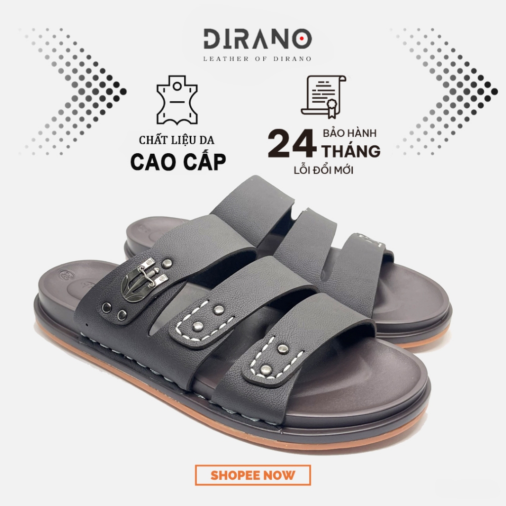 Dép da nam nâu 3 quai DIRANO_D1027 đế cao su non,tăng chiều cao 3,5cm,khâu quai cực chắc chắn ...