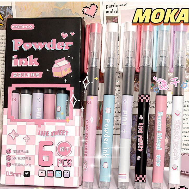 Bút gel nước MOKA Powerink, hộp 6 bút thiết kế dễ thuơng | Shopee Việt Nam