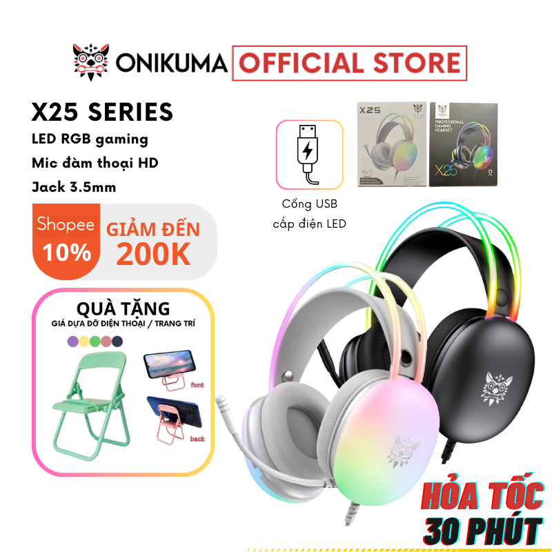 Tai nghe gaming ONIKUMA X25 - Đèn led RGB - Micro 360 độ giảm ồn - Dùng mọi thiết bị chơi game ...