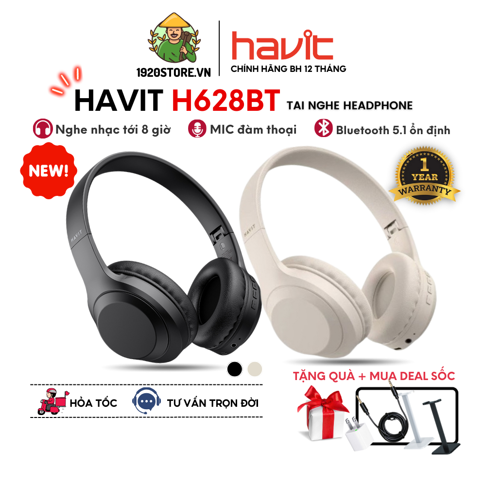 Tai Nghe Bluetooth Headphone HAVIT H628BT Nghe Nhạc 8H, Bluetooth 5.1 - Chính Hãng BH 12 Tháng ...