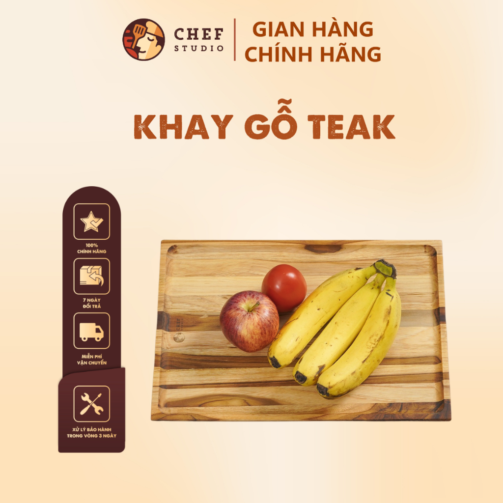 Khay gỗ Teak Chef Studio cao cấp hình chữ nhật, dày 2 cm dùng decor ...