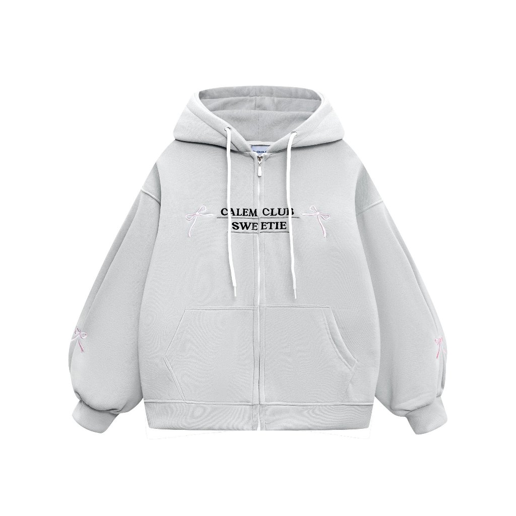 Calem Club - Áo khoác Hoodie zip nỉ thêu Nơ SWEETIE nón to có túi trong ...