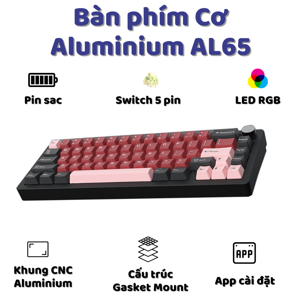 Bàn phím cơ Silent Atas AL65 Khung nhôm CNC 3 mode kết nối - Led RGB ...