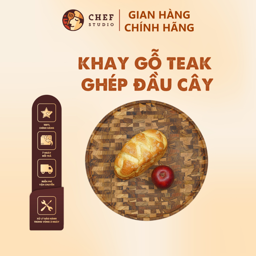 Khay gỗ Teak Chef Studio ghép đầu cây cao cấp hình tròn nhiều kích cỡ ...
