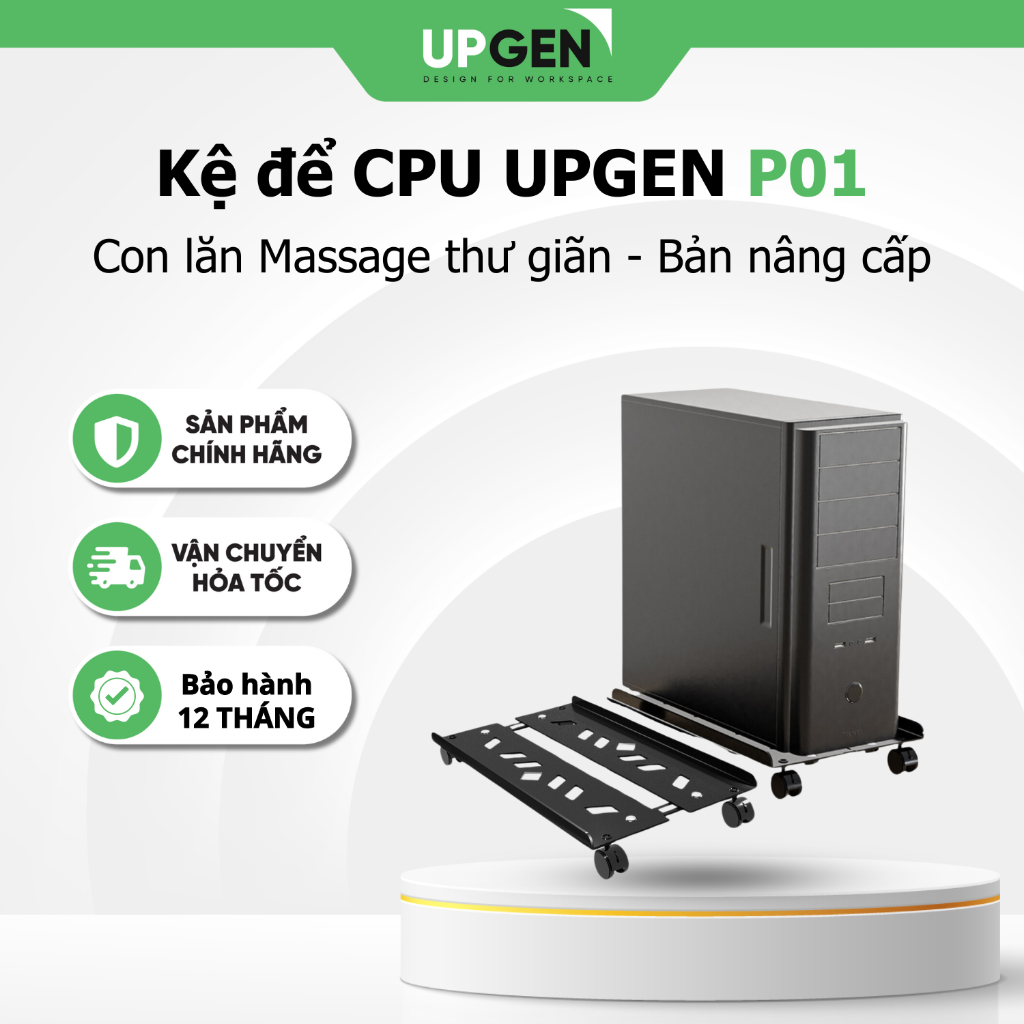 Chân đế PC UPGEN P01 - Chân để CPU - Kệ đỡ CPU đứng có bánh xe và lỗ tản nhiệt không thấm nước ...
