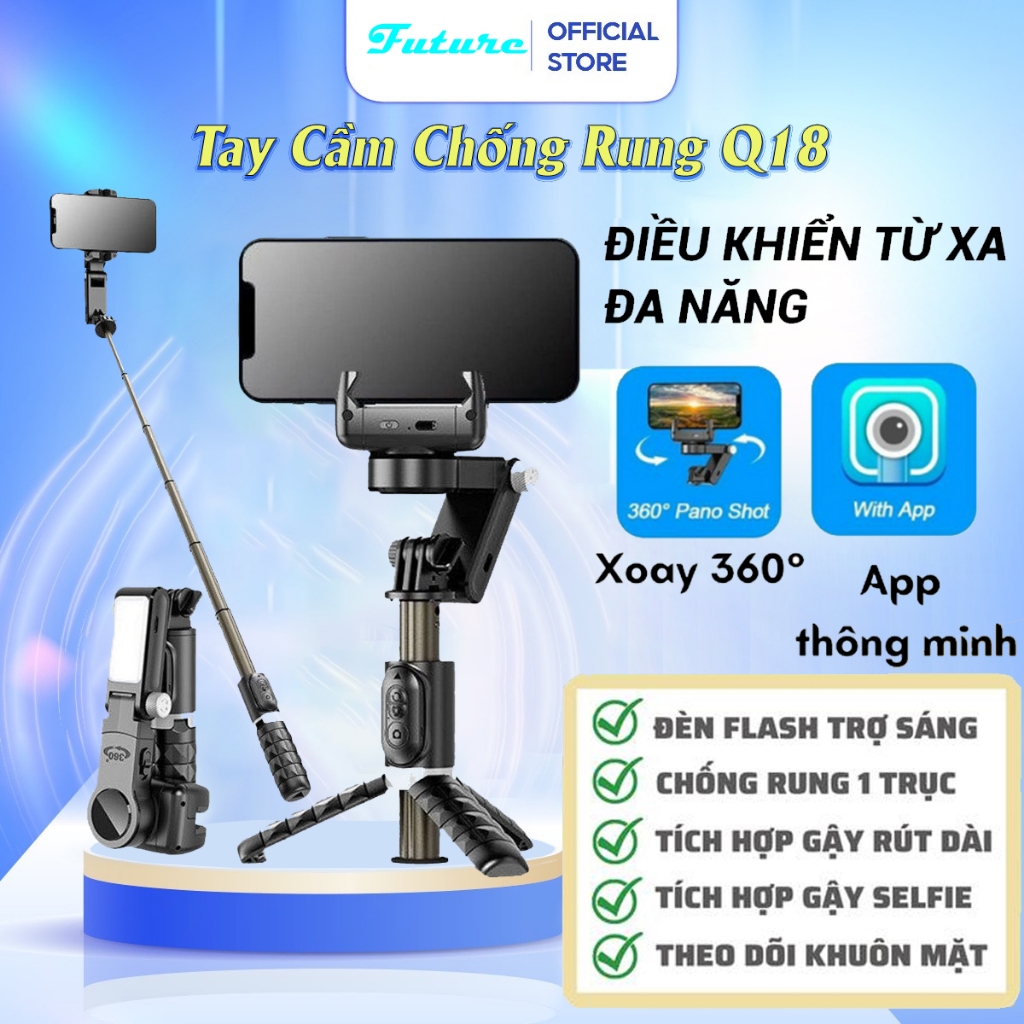 Gimbal Q18, Gậy Quay Video Gimbal Chống Rung Điện Thoại AI Chuyển Động Theo Khuôn Mặt Kéo Dài 53 ...