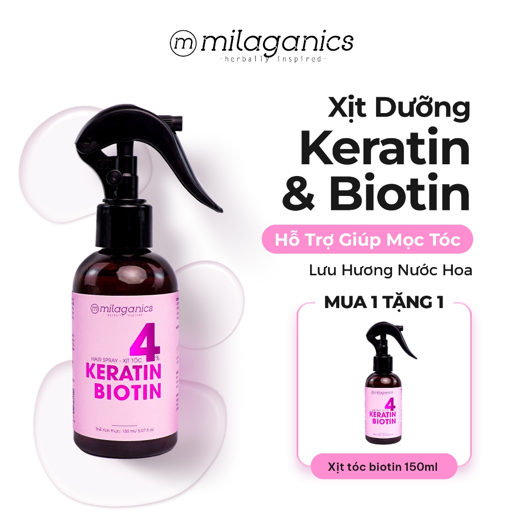 [MUA 1 TẶNG 1] Xịt dưỡng MILAGANICS chăm sóc tóc Keratin & Biotin hỗ trợ mọc tóc giảm rụng tóc ...