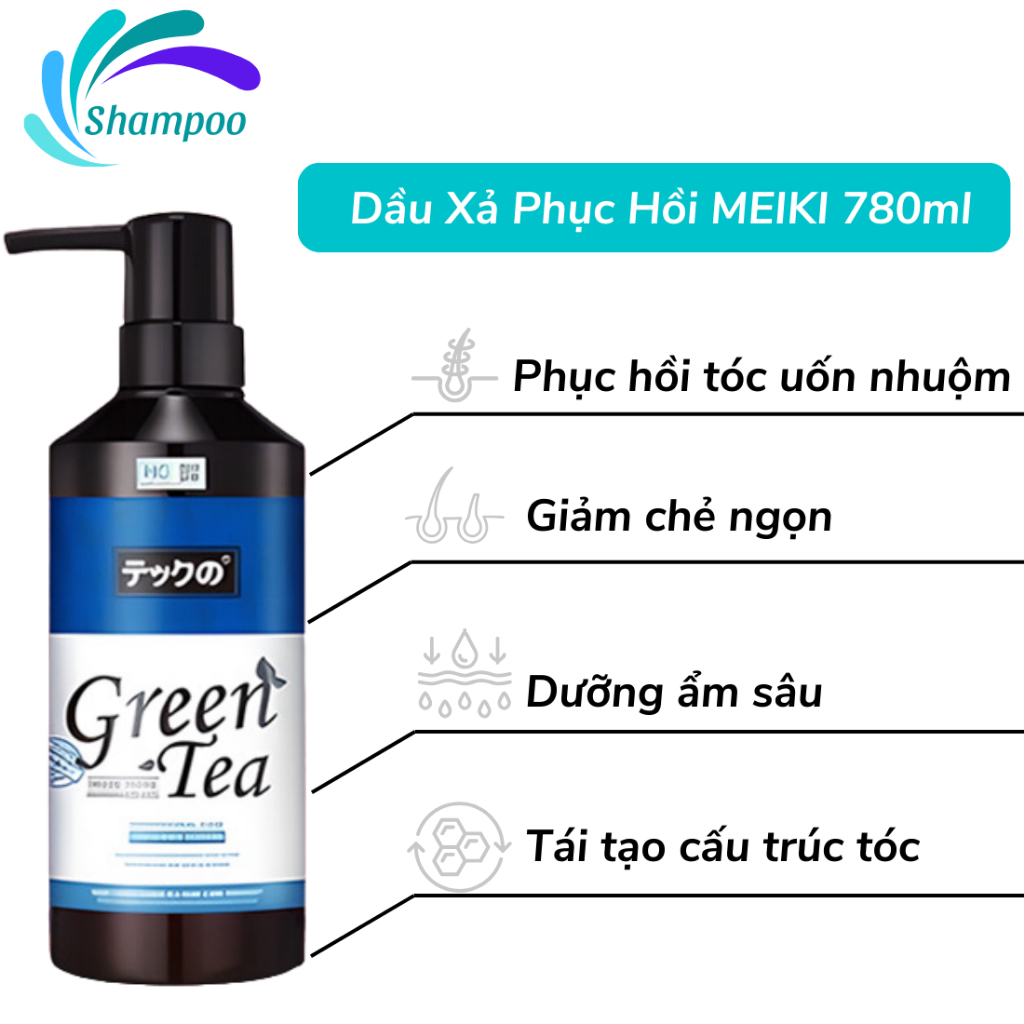 Cặp dầu gội xả trà xanh MEIKI 780ml kiềm dầu cho da đầu và cân bằng độ ẩm phục hồi hư tổn cho ...