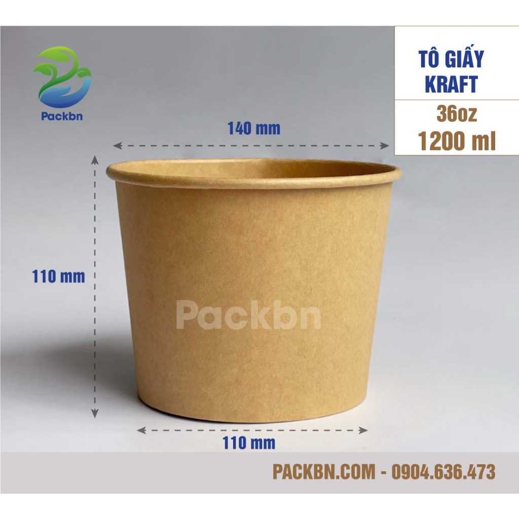 50 Tô Giấy, Bát Giấy Kraft nâu 36 oz ~ 1200ml Chịu Nhiệt Dùng Một Lần ...