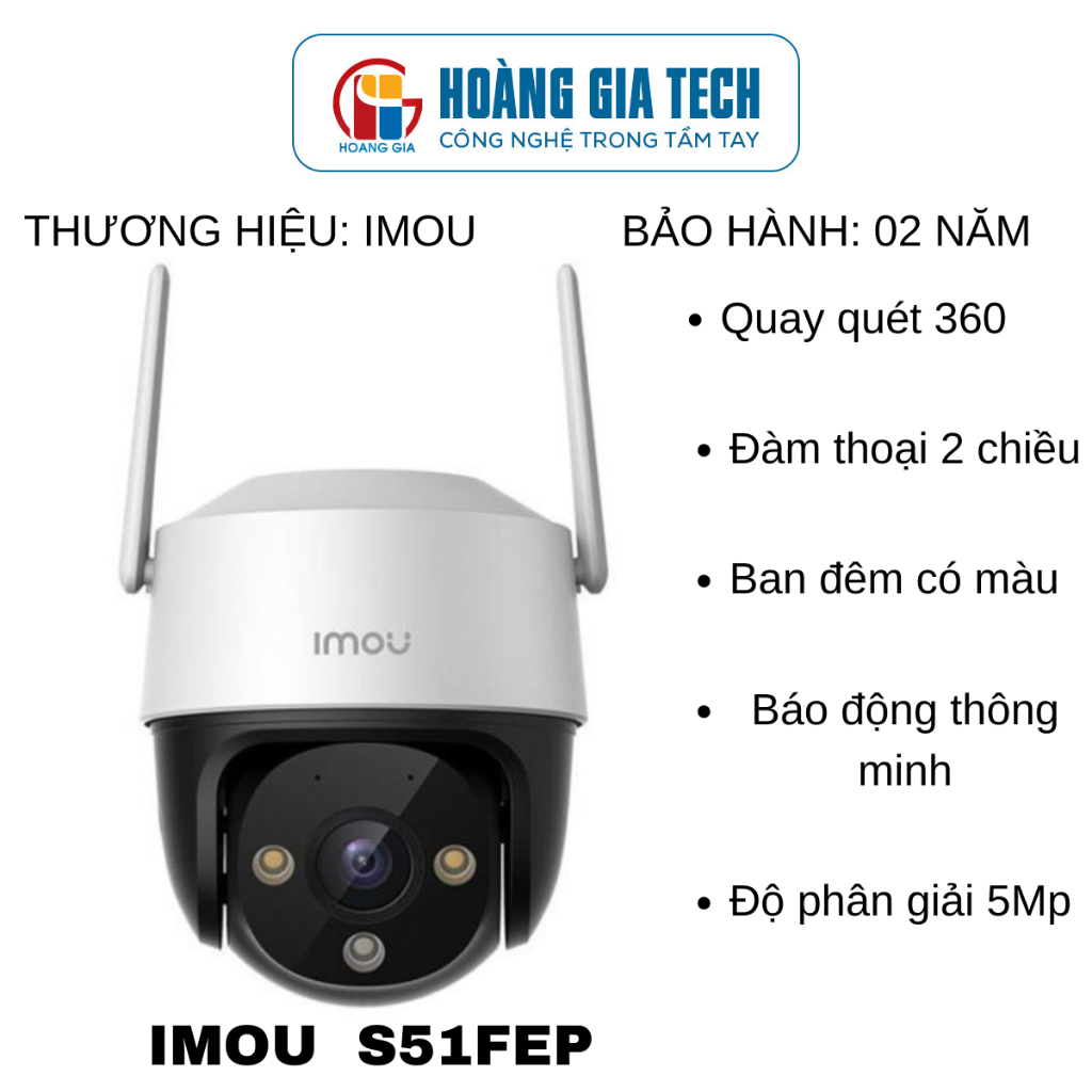 Camera quay quét đàm thoại Wifi Full Color 5Mp IMOU IPC-S51FEP Chính ...
