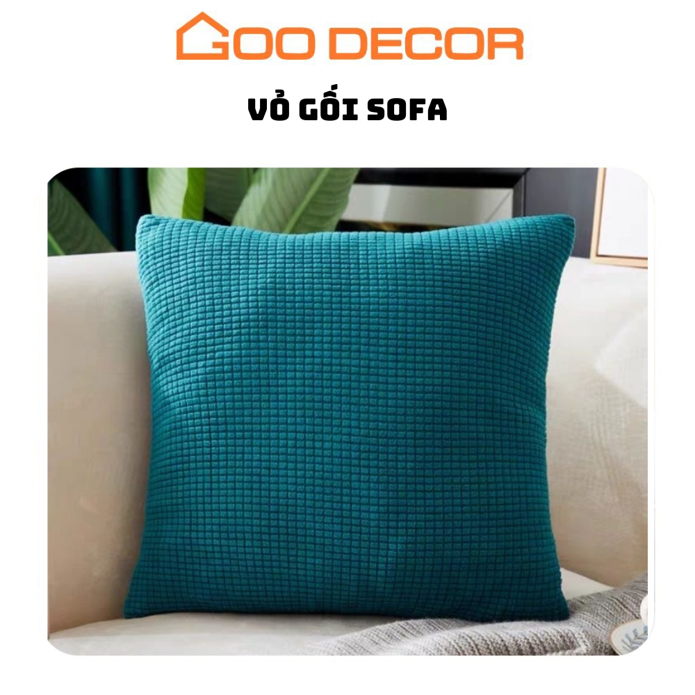 Vỏ gối sofa GOO Decor vải nhung gân, bọc gối tựa sofa 45x45 hình vuông ...