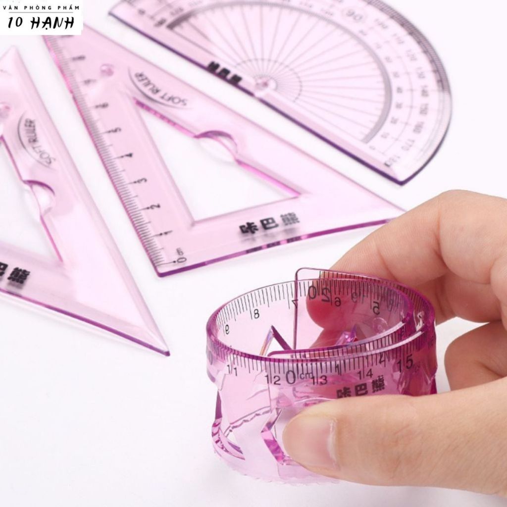 Thước Dẻo Bộ 4 Món 15CM (Thước thẳng, đo độ, eke, tam giác cân) túi ...