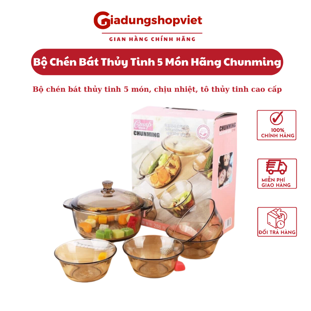 Bộ chén bát thủy tinh 5 món hãng Chunming (Giá Sỉ) loại 1, bát thủy ...
