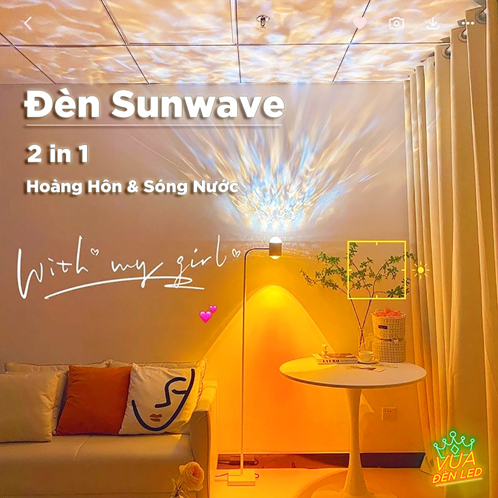Đèn Sunwave Hoàng Hôn Sóng Nước 2in1 trang trí phòng ngủ phòng khách, livestream, chụp ảnh ...