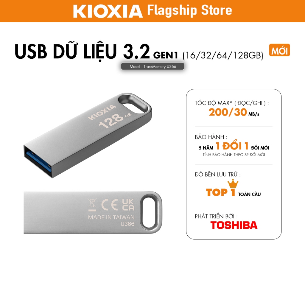 USB dữ liệu KIOXIA USB 3.2 Gen1 , kim loại Metal siêu nhỏ [ TransMemory U301 / TransMemory U366 ...