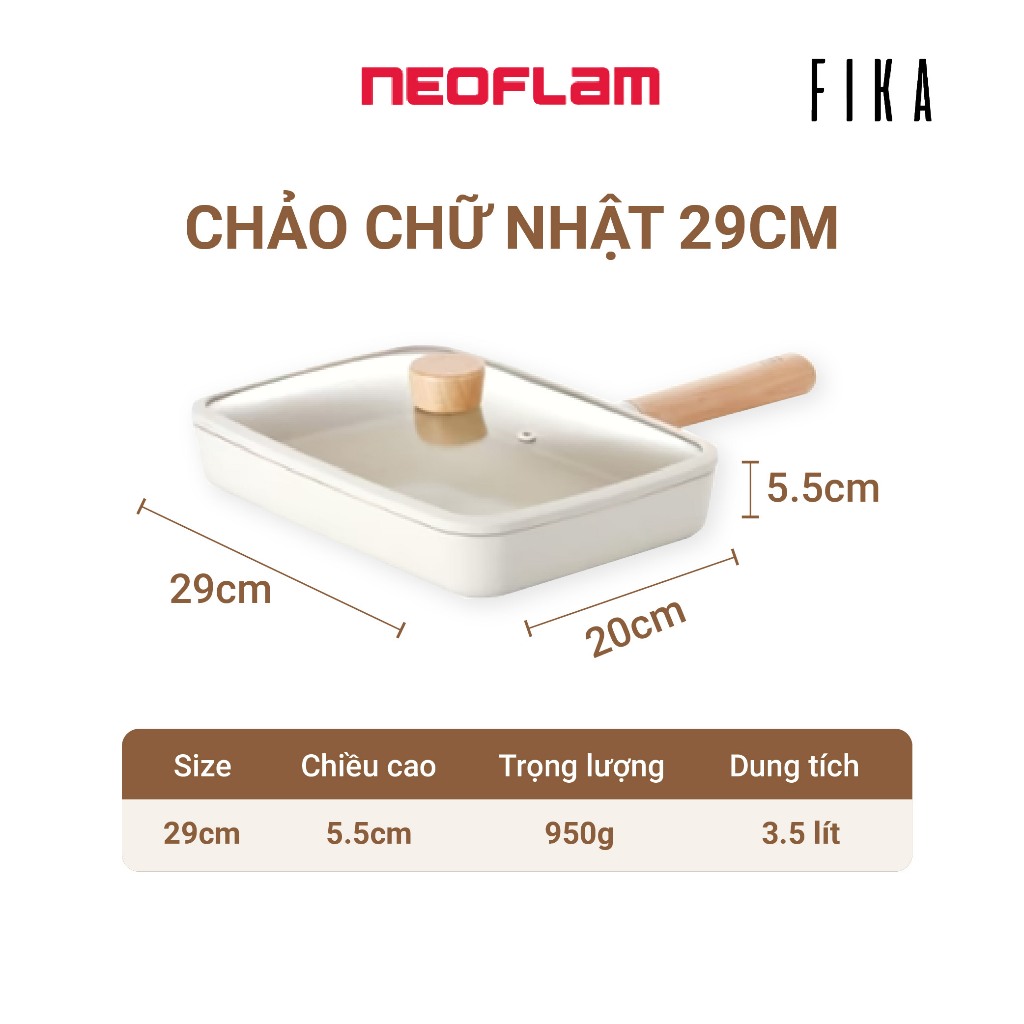[Hàng chính hãng] Chảo chiên chữ nhật chống dính có vung Neoflam Fika 29cm. Made in Korea. Có ...