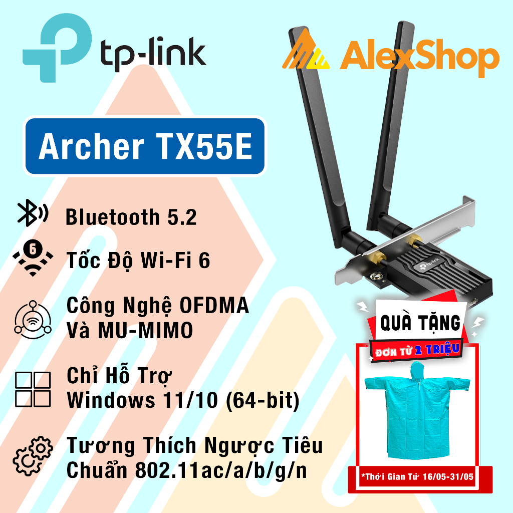 Card WiFi 6 TP-Link TX55E Băng Thông Ax3000, Bluetooth 5.2 Dành cho PC ...