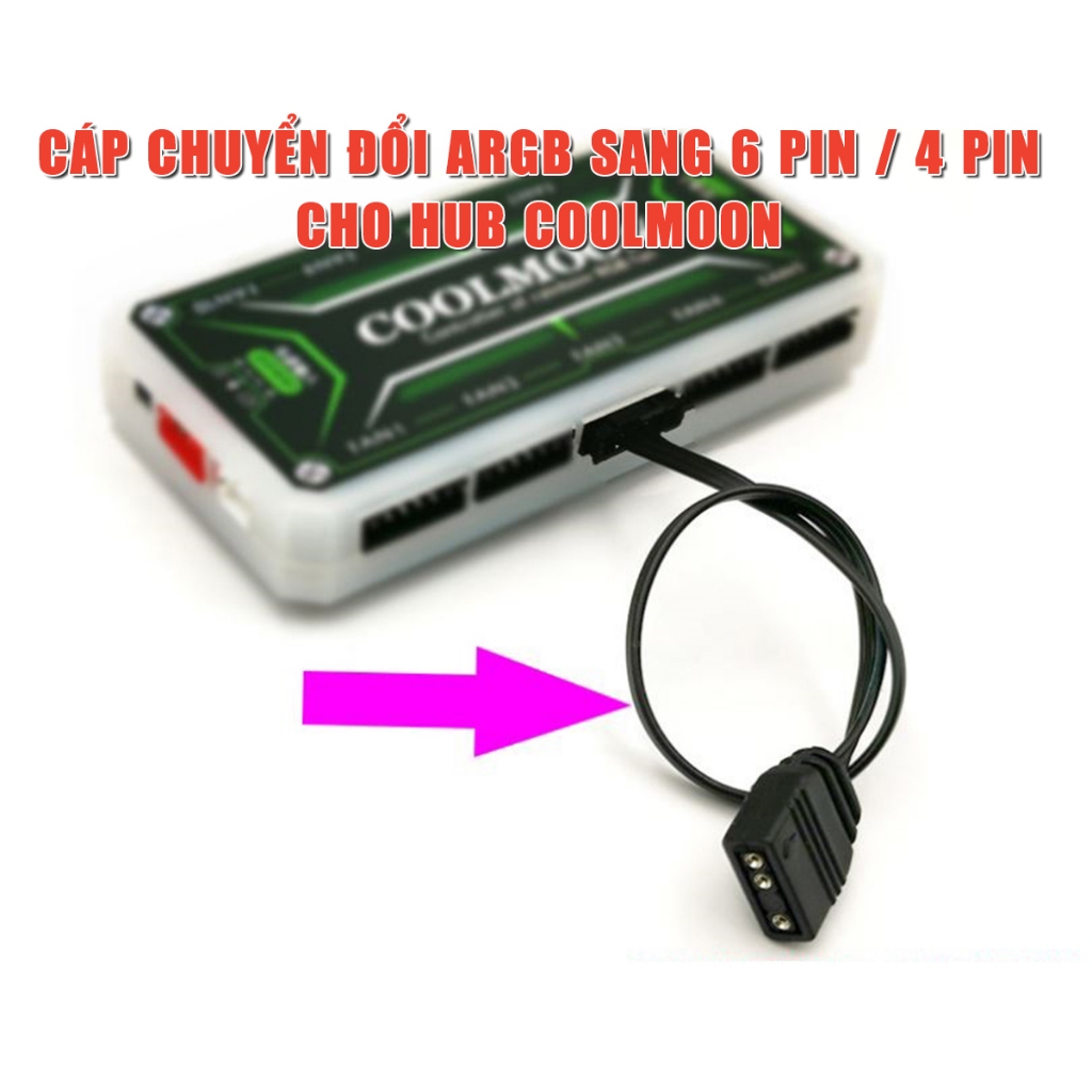Cáp chuyển đổi ARGB Sync Main ra 6 Pin 4 Pin Đồng Bộ Hub Coolmoon - Dây chuyển đổi ARGB sang 6P ...