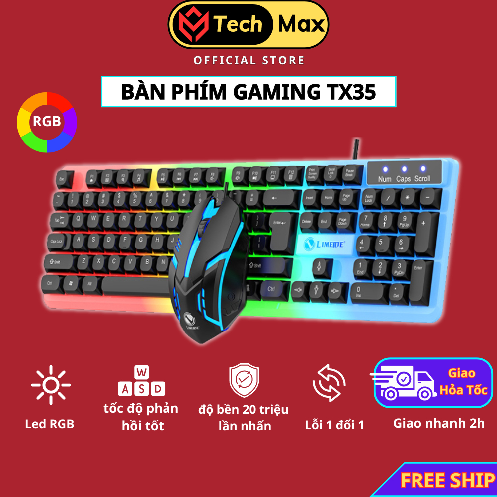 Bộ bàn phím chuột gaming có dây TX35 Led RGB giả cơ cao cấp chơi game ...