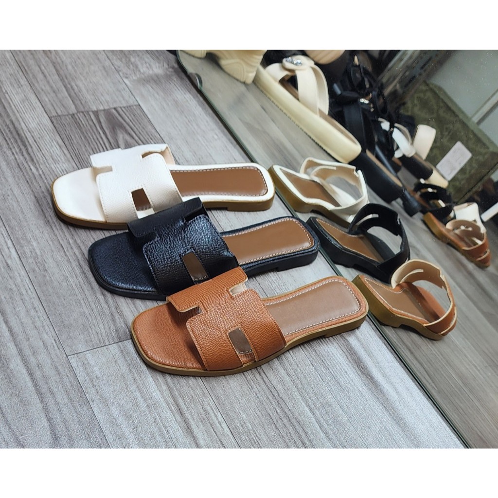 Dép nữ chữ H quai ngang da sần siêu bền êm chân hót hít Luxyshoes LXD6 ...
