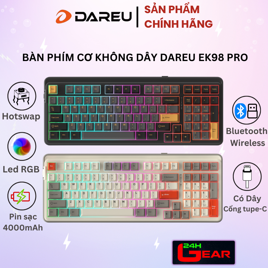 Bàn phím cơ Dareu EK98 Pro BLACK GOLDEN / PROTO (LED RGB ,Triple Mode ...