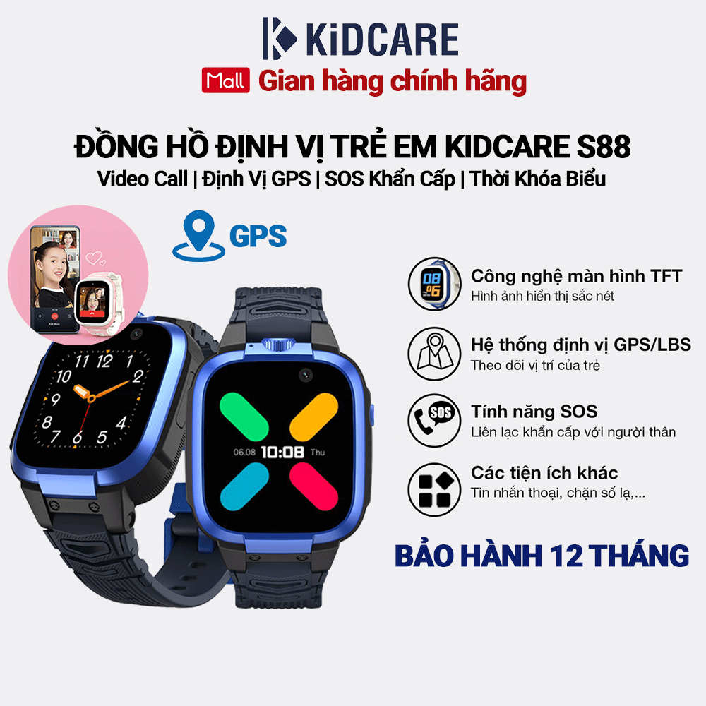 Đồng hồ định vị trẻ em Kidcare S88 4G video call chống nước định vị ...