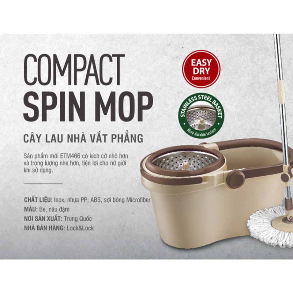Bộ cây lau nhà xoay tay Compact Spin Mop Lock&Lock – ETM466 | Shopee ...