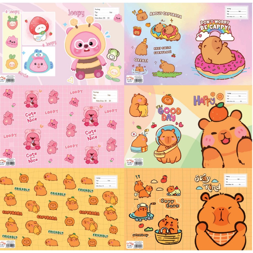 SET 10 Giấy Bao Tập Học Sinh Cute CAPYBARA, LOOPY, KUROMI (15.5X20.5cm ...