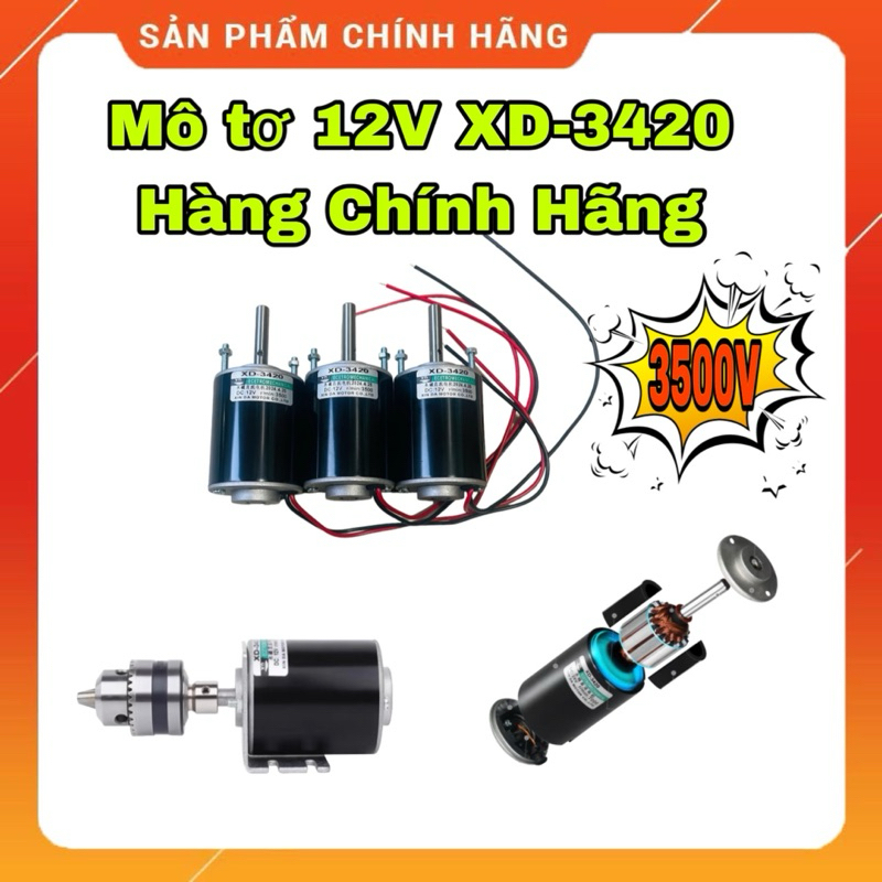Mô tơ 12V XD-3420 Chính Hãng, Động cơ điện DC nam châm vĩnh cửu 12/24V ...