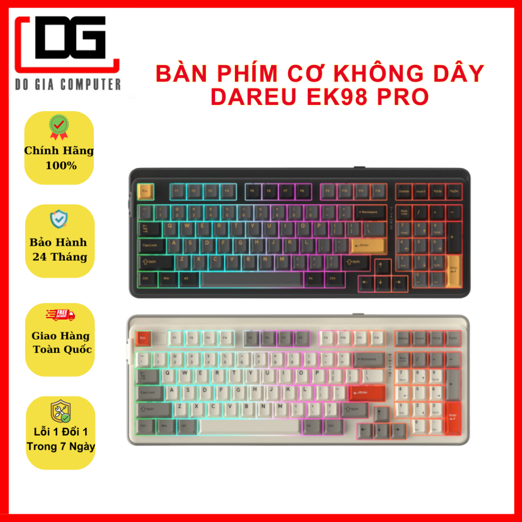 Bàn phím cơ Dareu EK98 Pro BLACK GOLDEN / PROTO (LED RGB ,Triple Mode ...