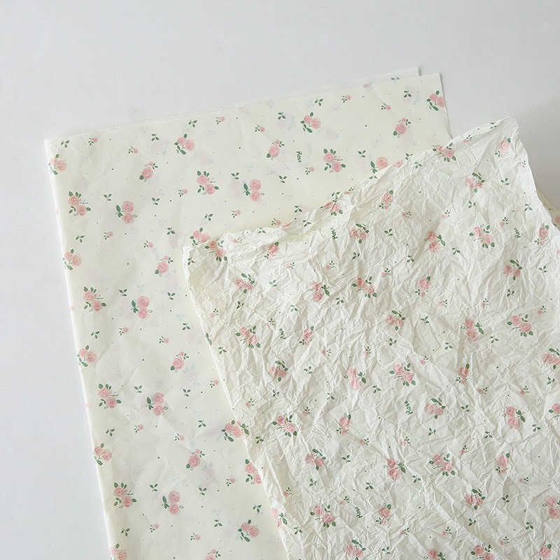 Tập 20 tờ Giấy nhăn họa tiết hoa nhí, nơ, giấy lót, mếch nến, giấy vò ...