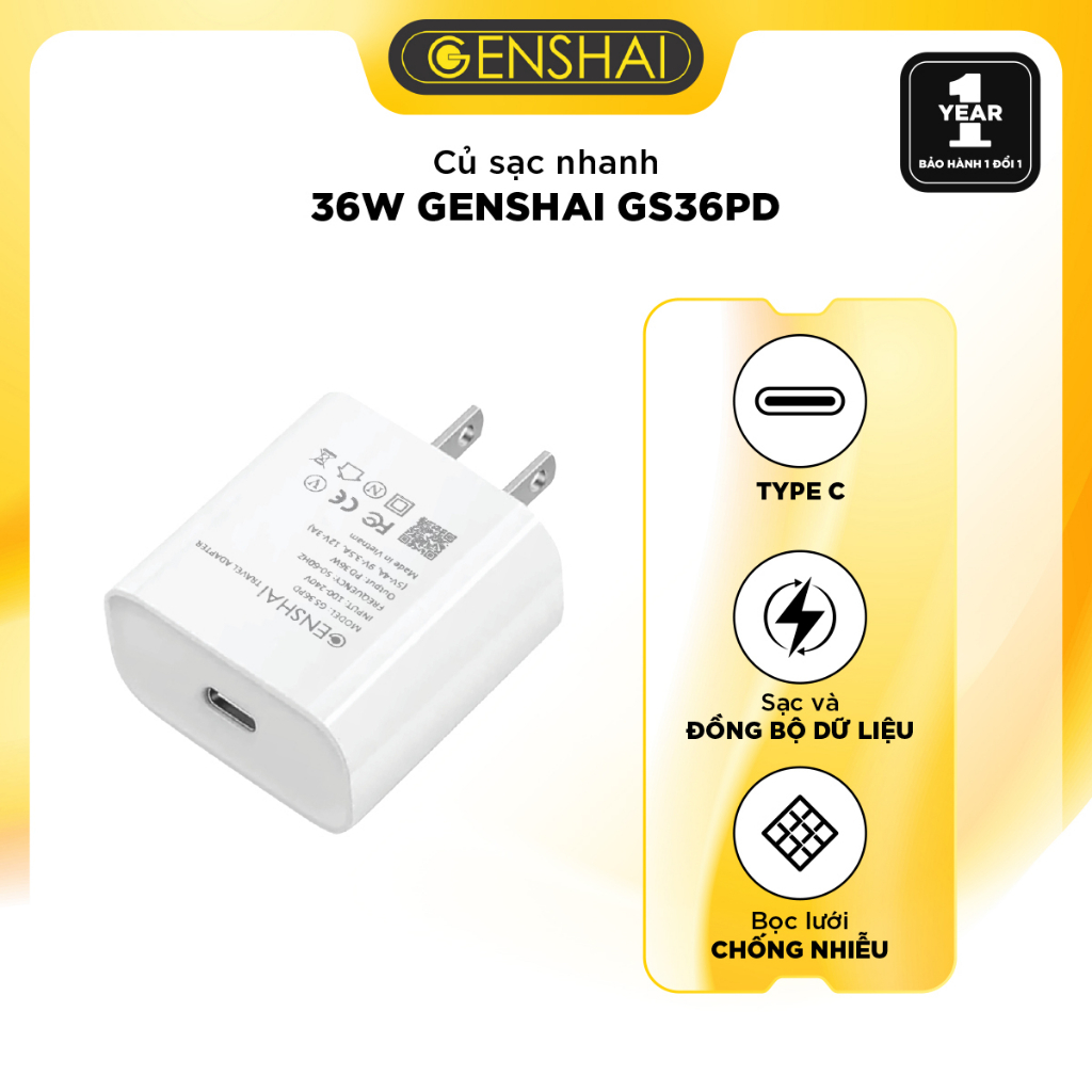 Củ sạc nhanh Genshai GS36PD 36w QC 3.0 cao cấp chính hãng | Shopee Việt Nam