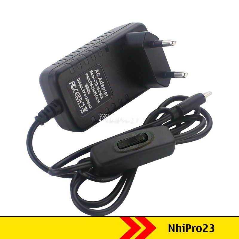 Phích cắm châu Âu Nguồn Adapter 5V 3A Raspberry Pi 4 Pi 3B Zero 3 Có ...