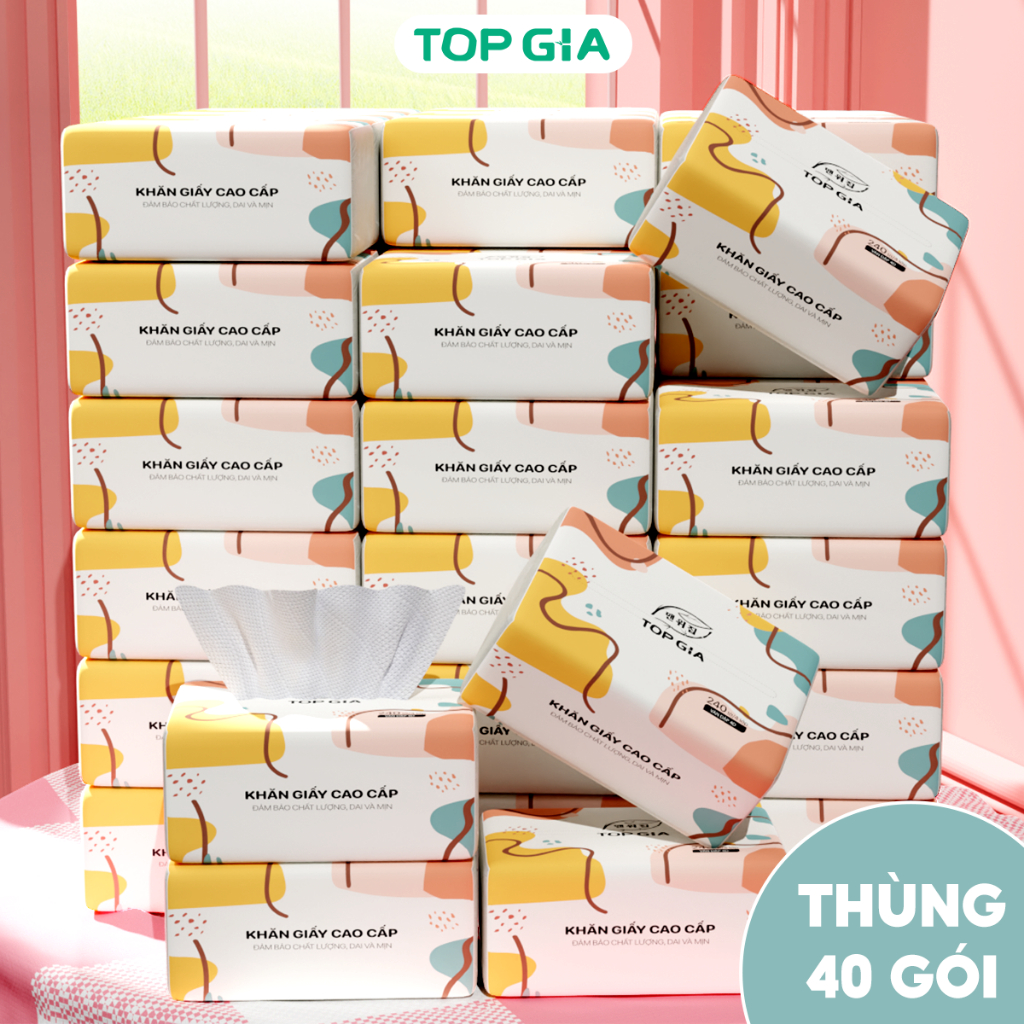 Giấy ăn rút đa sắc Topgia thùng 40 gói cao cấp 240 tờ 4 lớp dập vân 4D ...