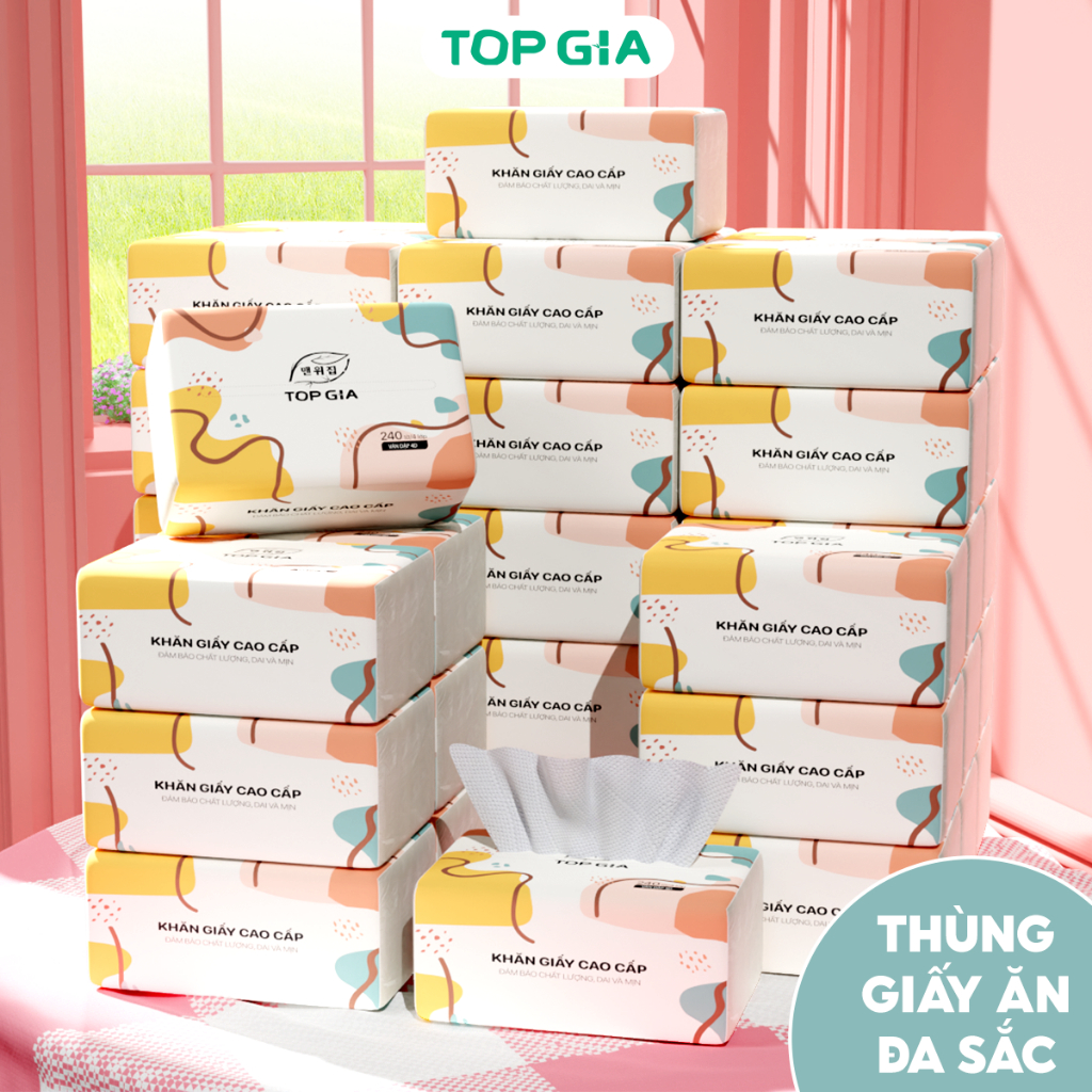 Giấy ăn rút Topgia đa sắc thùng 20 gói gấu trúc 240 tờ 4 lớp dày dặn ...
