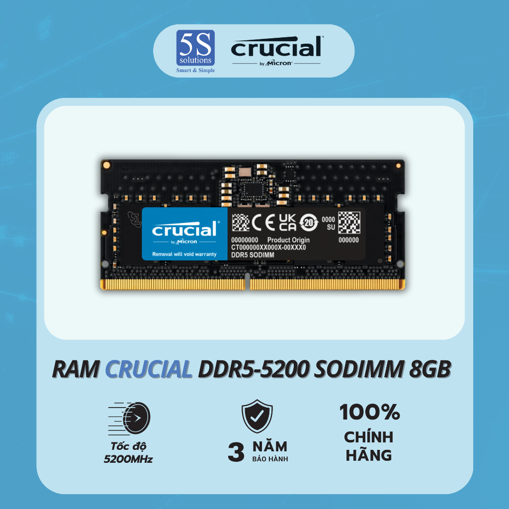 Ram Laptop Crucial DDR5 8GB Bus 5200 - CT8G52C42S5 - Hàng chính hãng ...