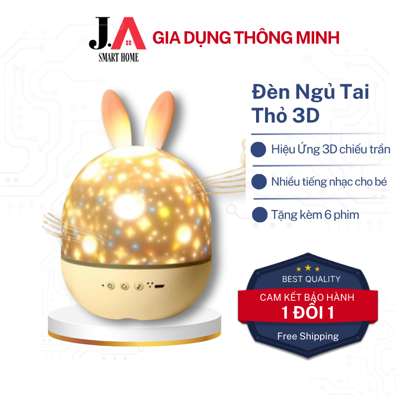 Đèn Ngủ Tai Thỏ Chiếu Bầu Trời Sao 3D Tự Xoay Sạc Tích Điện Có Tiếng ...