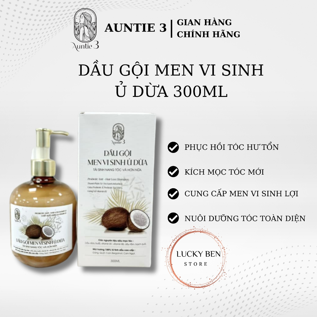 DẦU GỘI MỌC TÓC MEN VI SINH Ủ DỪA 2.0 AUNTIE 3 dung tích 300ml | Shopee Việt Nam