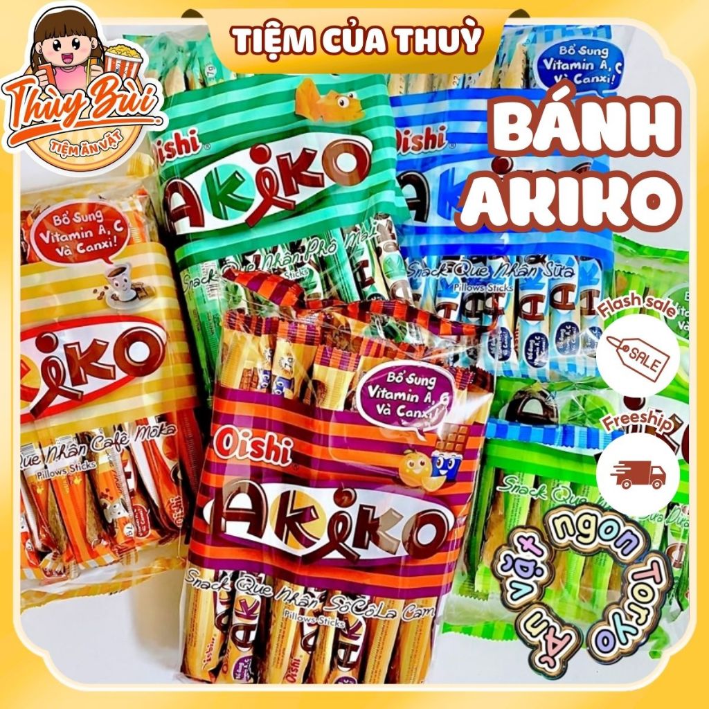 Bánh Que Akiko Oishi Đủ Vị Gói 20 Thanh, Snack Que Nhân Kem, Snack Que Akiko | Shopee Việt Nam