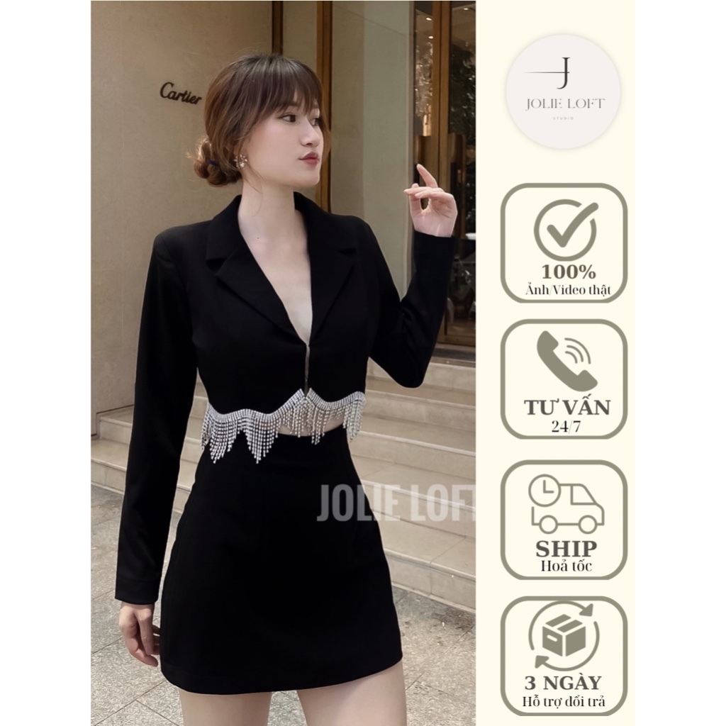 Set nữ dự tiệc đính đá thiết kế Saint Dress JOLIE LOFT, đầm dáng ngắn ...