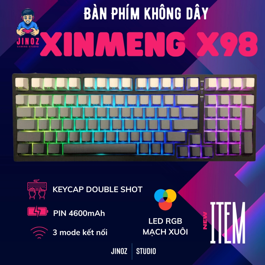 Bàn phím cơ không dây Xinmeng X98 Pro - 3 mode kết nối - LED RGB mạch ...